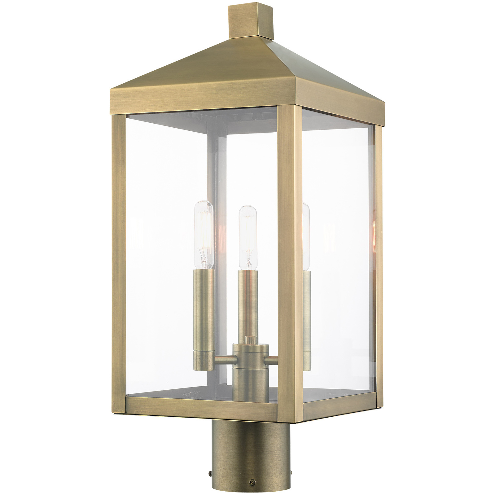Livex 20592-01 Nyack 3 Light 20 inch Antique Brass Outdoor Post Top Lantern